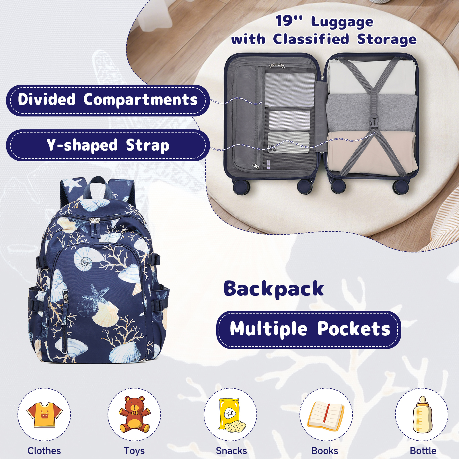 Jual SEA CHOICE Set Koper Kabin 19 Inch PC Hardshell Ringan+3 in1 Tas ...