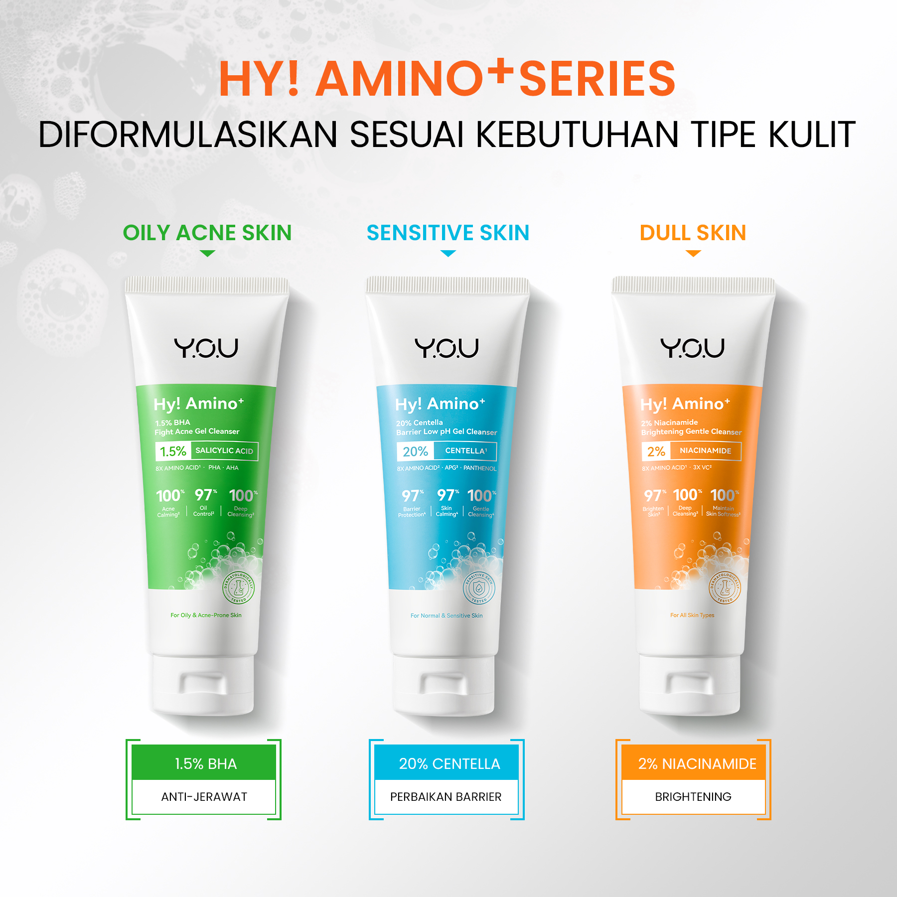 Jual YOU Hy! Amino+ 1.5% BHA Fight Acne Gel Cleanser Amino Facial Wash ...