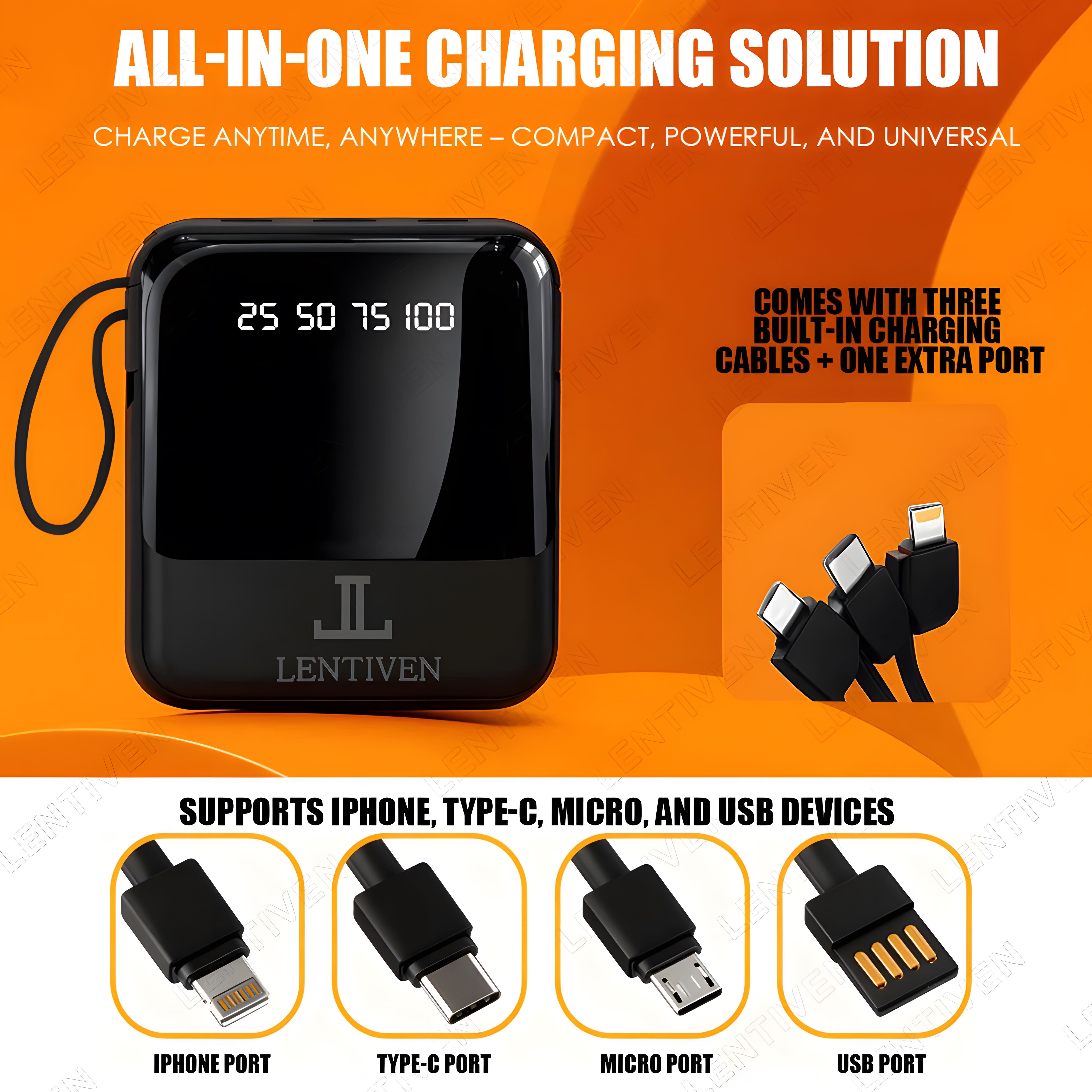 Jual HZSUM LENTIVEN Powerbank 20000mAh Mini Fast Charging 4 Kabel LED ...