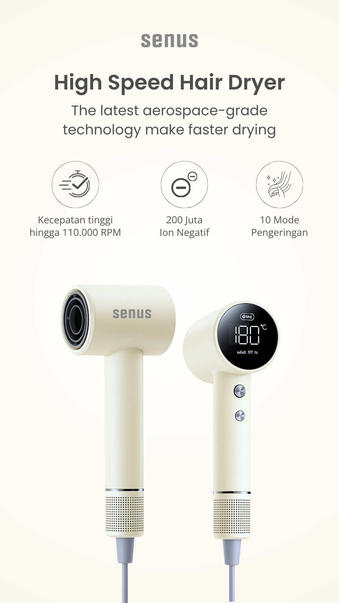 Jual SENUS Airjet Pro Hairdryer | Pengering Rambut High Speed 1600W Ion ...