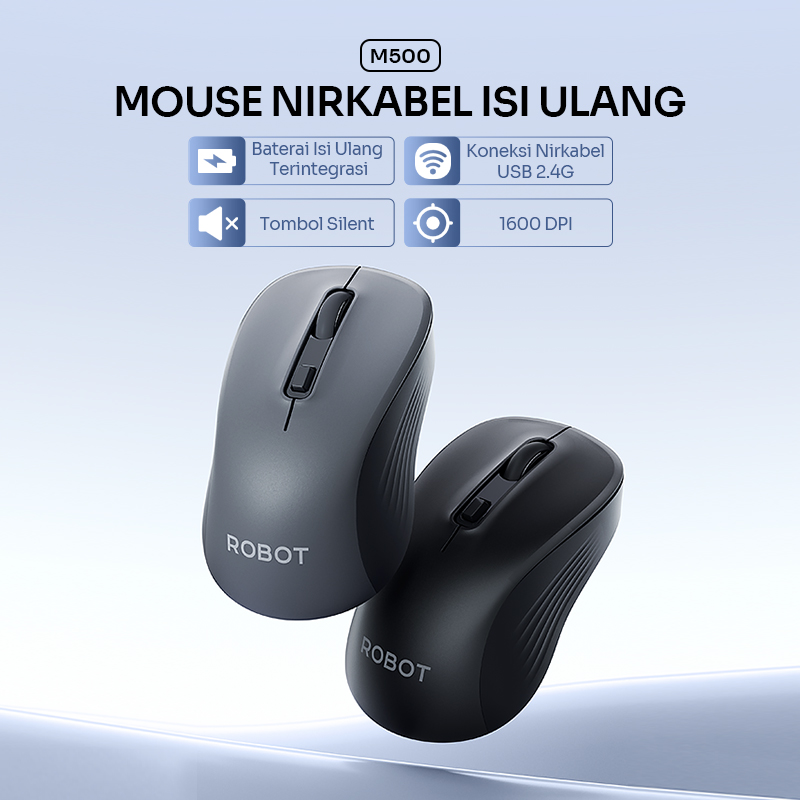 Jual ROBOT Mouse Wireless Silent Klik Rechargeable Koneksi USB 2.4GHz ...