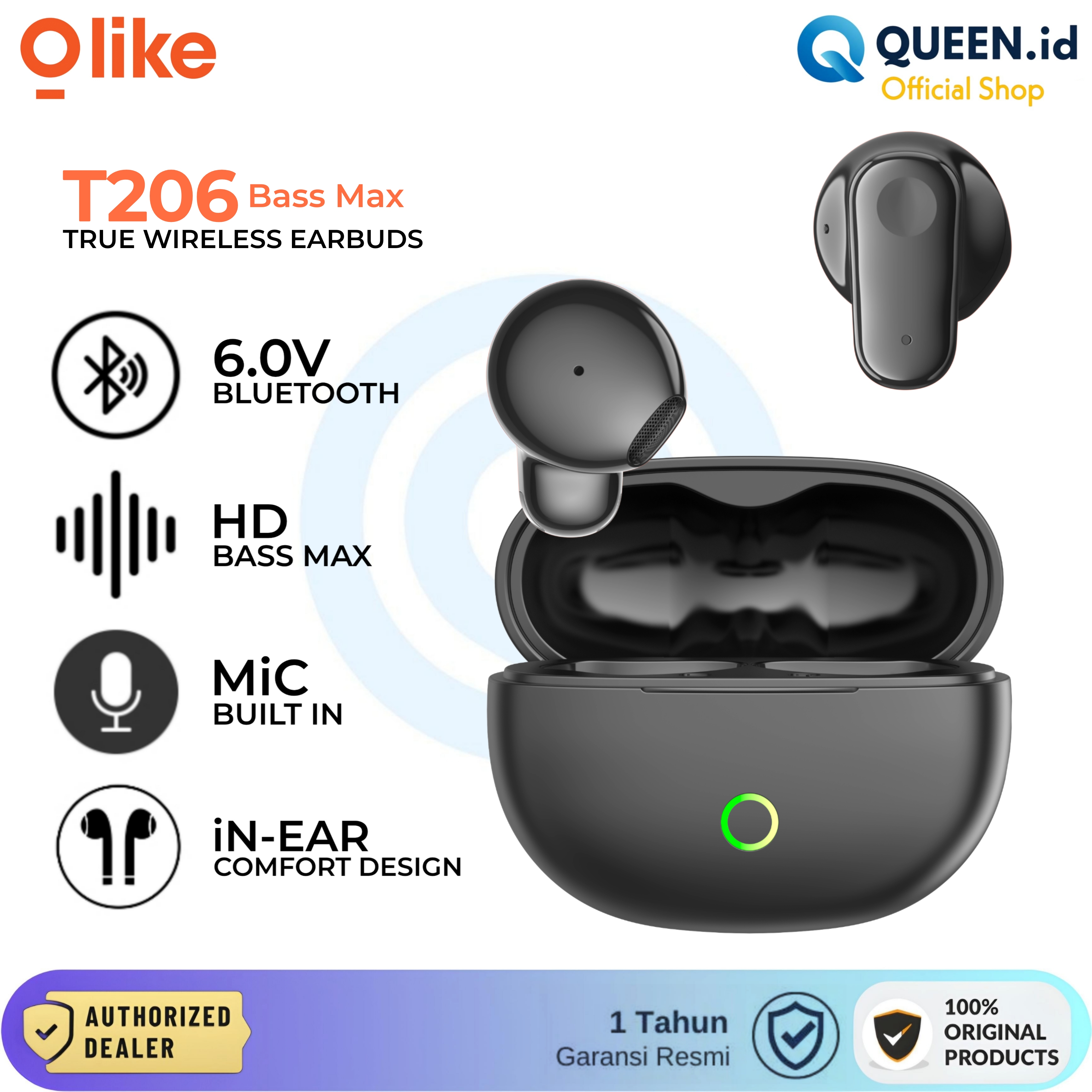Jual Olike T206 TWS True Wireless Earbuds Headset Bluetooth 6.0 IPX4 ...