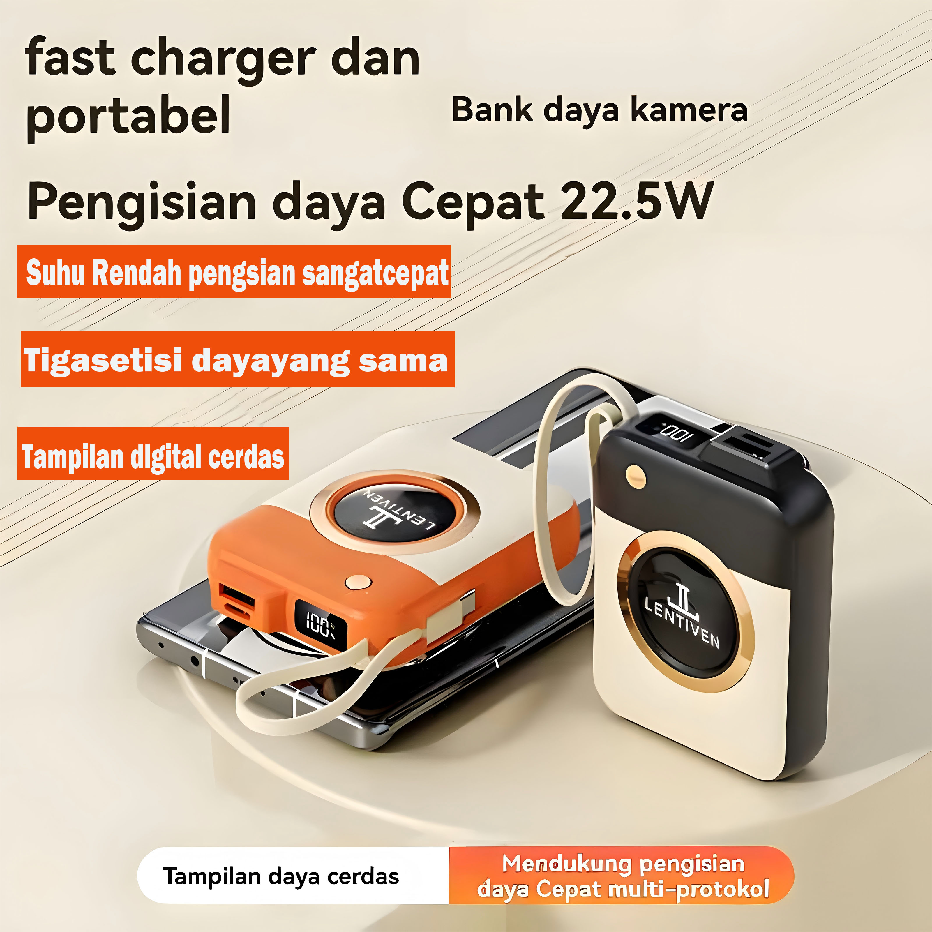 Jual WANKEI LENTIVEN 20000mAh Powerbank Mini Fast Charging 1 KABEL Type ...