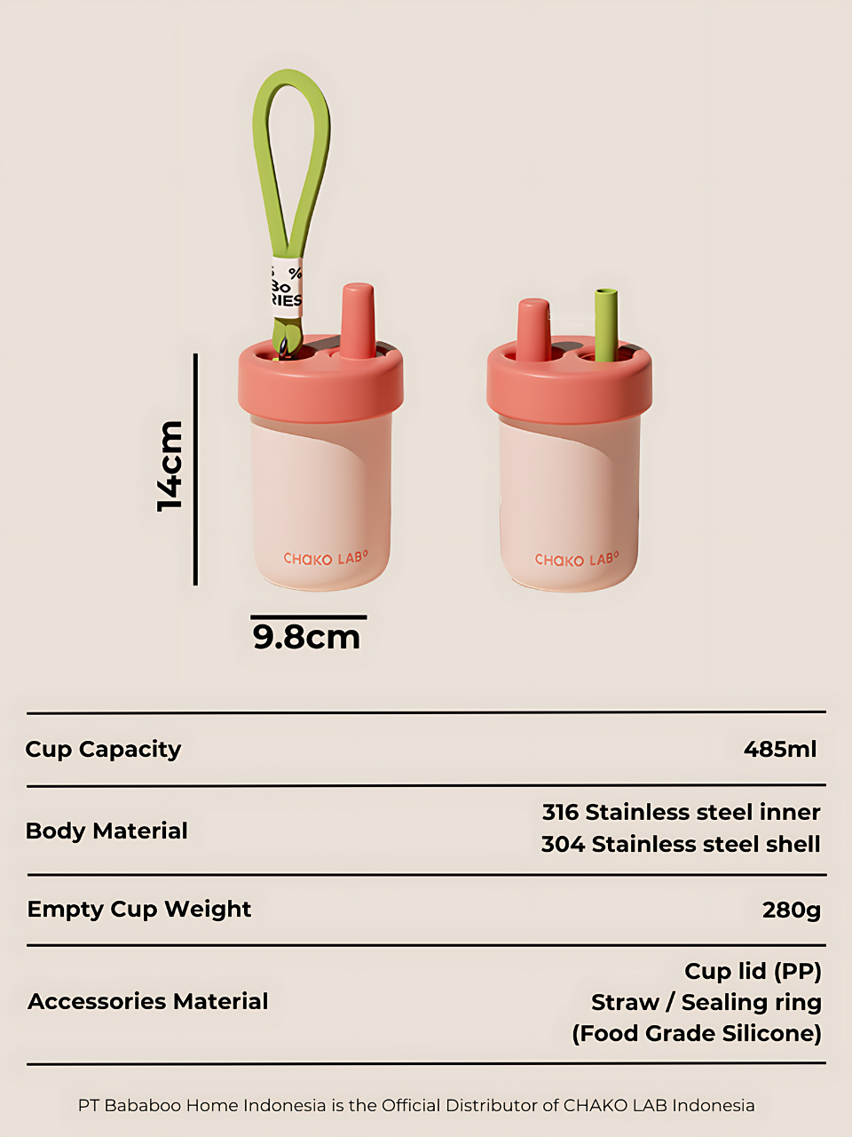 Jual CHAKO LAB Bobo Vacuum Cup Insulated Thermos 485ml - Pastel Color ...