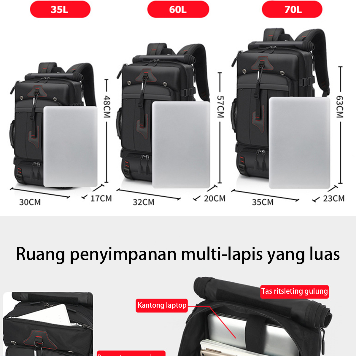Jual LEXY Tas Ransel Travel 35L 60L 70L Kapasitas Besar Anti Air ...