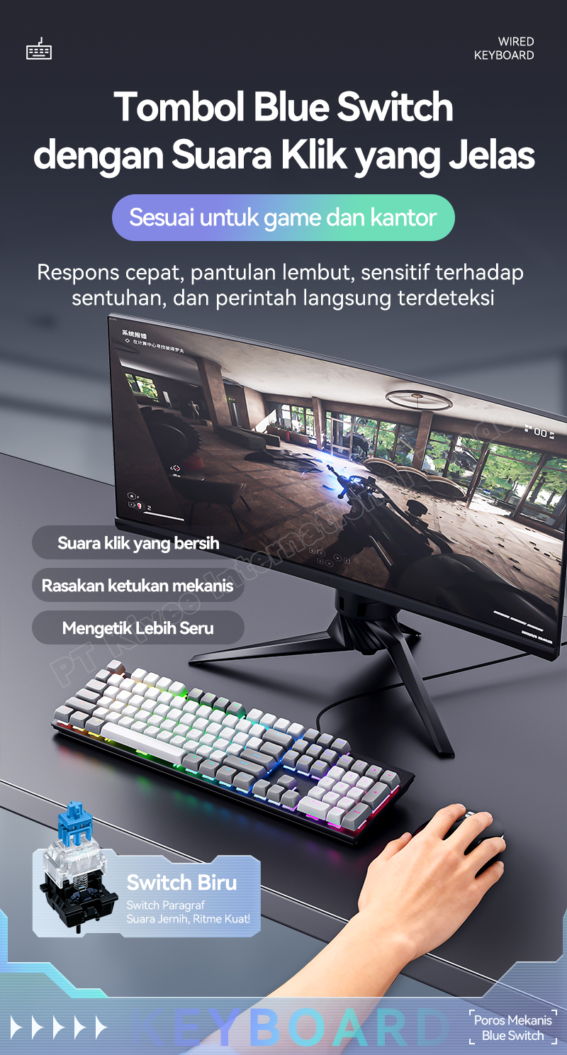 Jual OLYPS Keyboard Mechanical Keyboard Gaming RGB Backlit Wired Blue ...