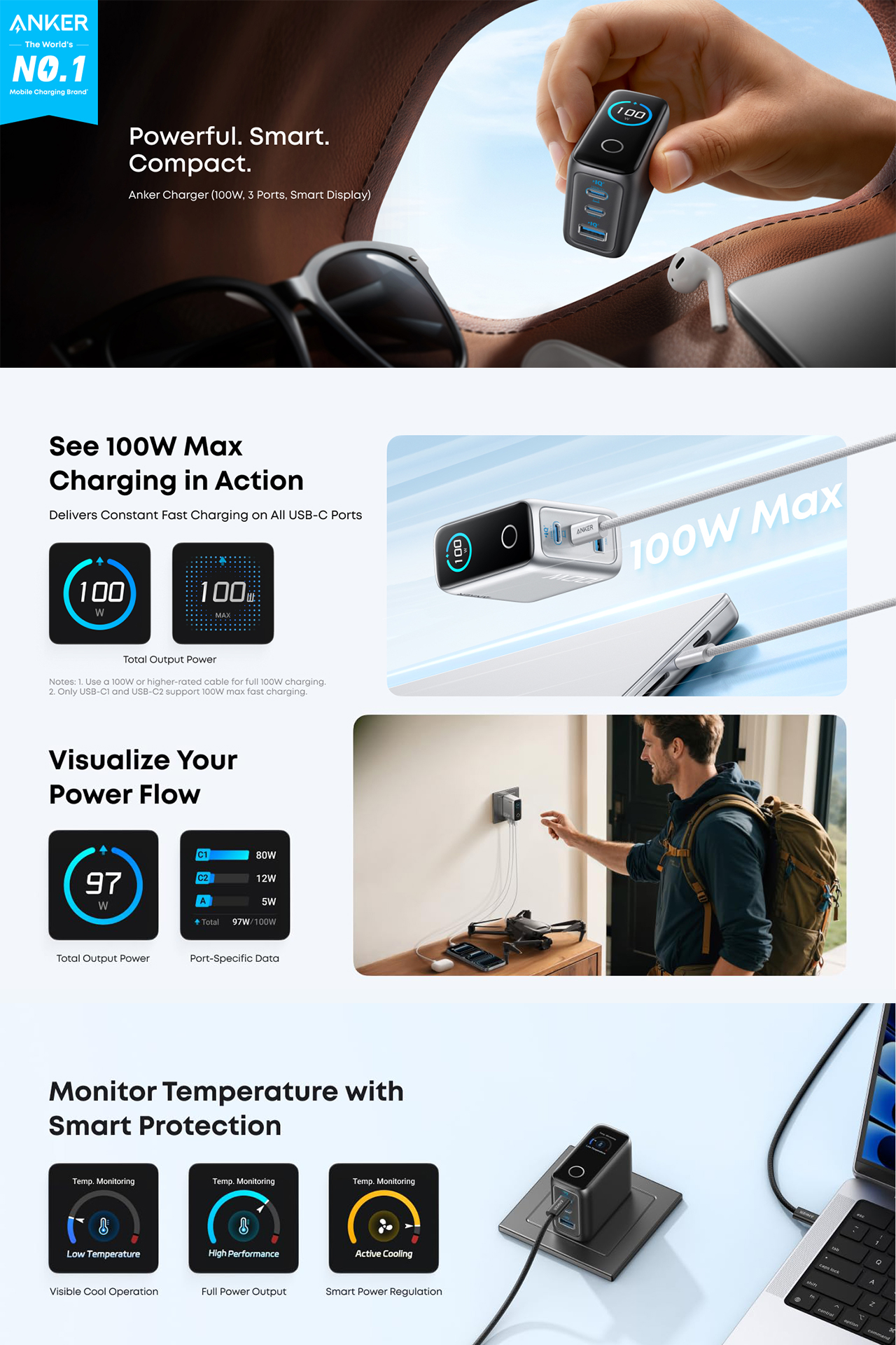 Jual Anker Charger 100W Max USB C Charger Block, 3-Port GaN and Ultra ...