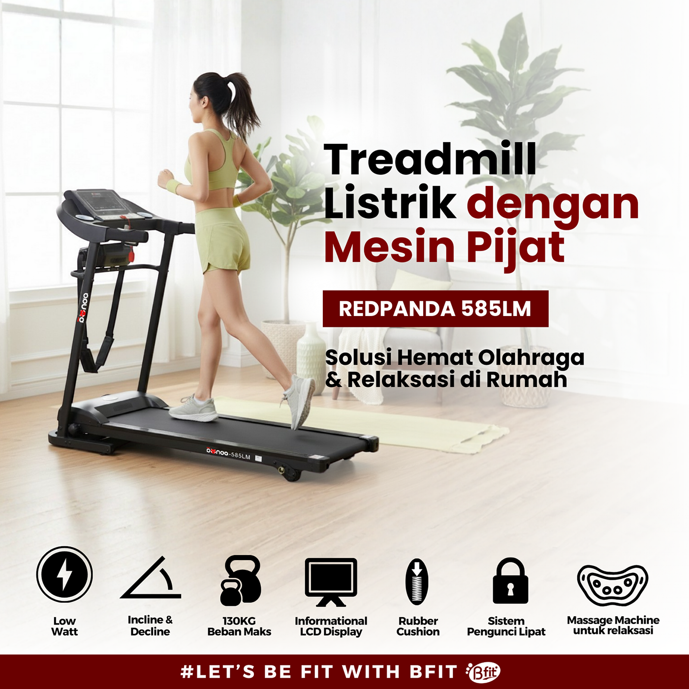Jual Treadmill Elektrik REDPANDA 585LM Multifungsi Listrik Lipat ...