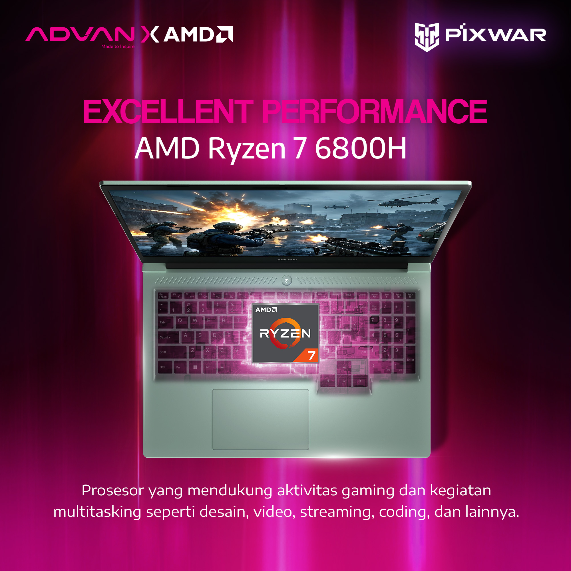 Jual ADVAN Laptop Gaming Pixwar Touchscreen | Ryzen 7 8745HS / 6800H ...
