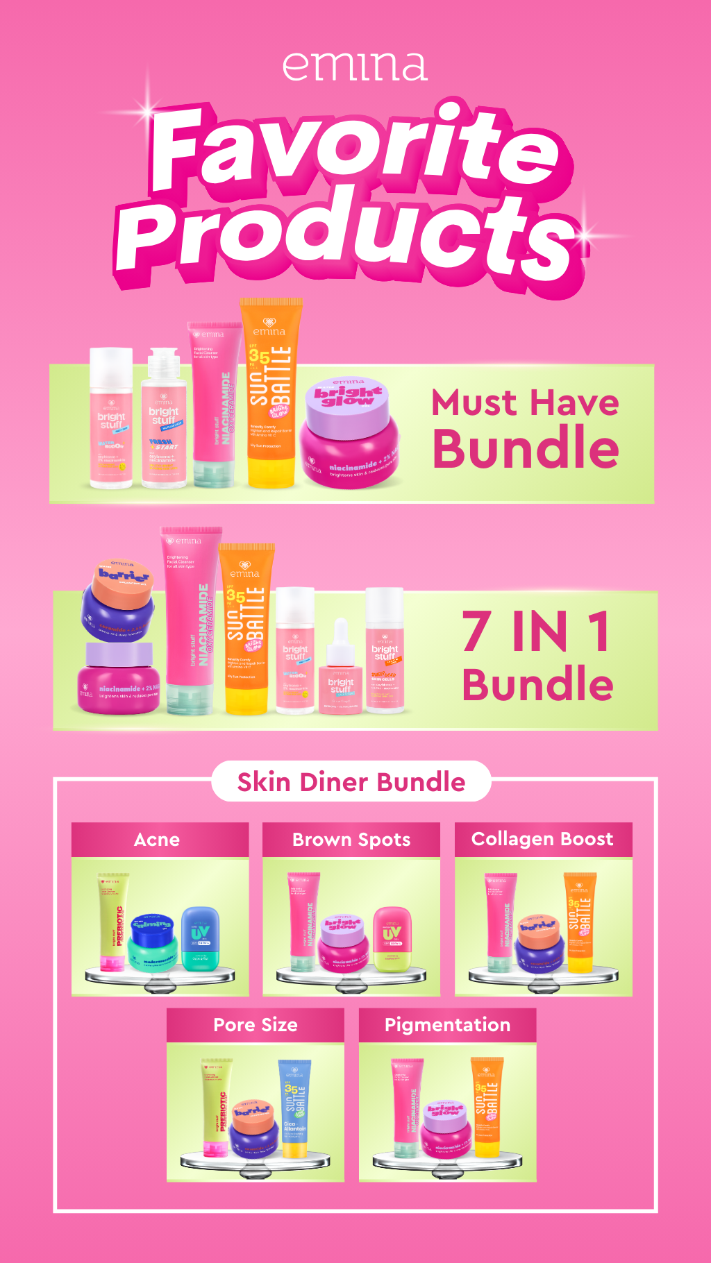Jual [BRIGHT GLOW SET] Emina Bundle All in 7in1 Face Wash + Exfo Toner ...