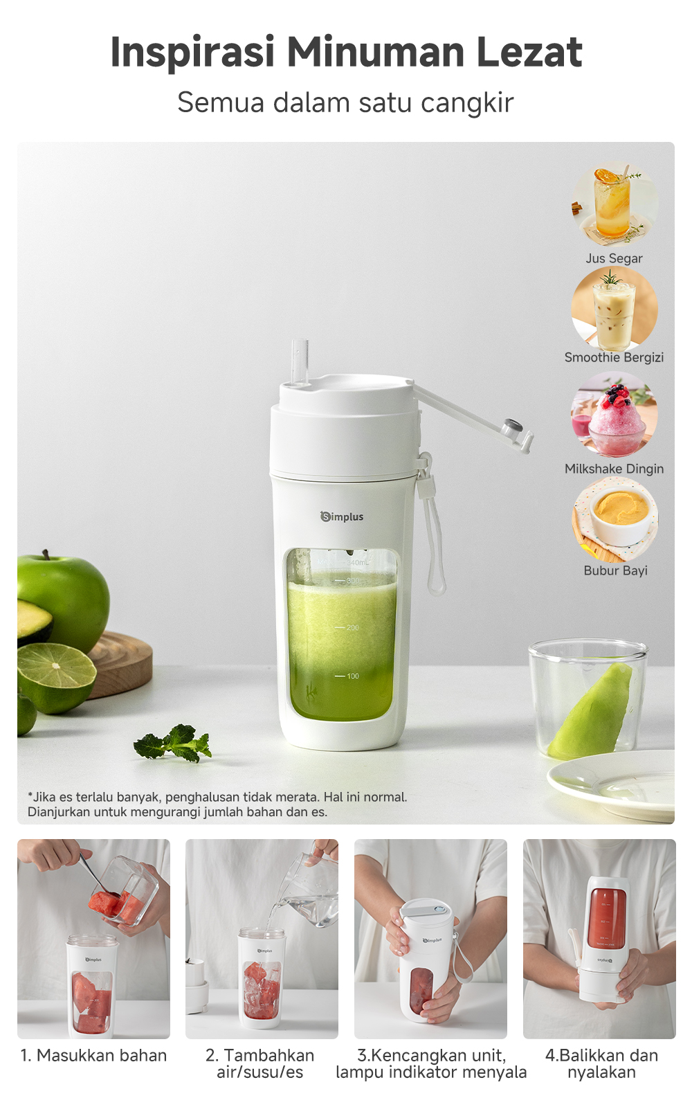 Jual Simplus Juicer Portable Blender Cordless 340ml 10 Bilah baja tahan ...
