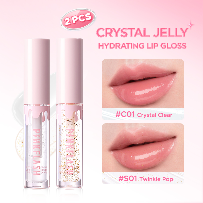 Jual PINKFLASH 2PCS Crystal Jelly Hydrating Lip Gloss Smooth Non-Sticky ...