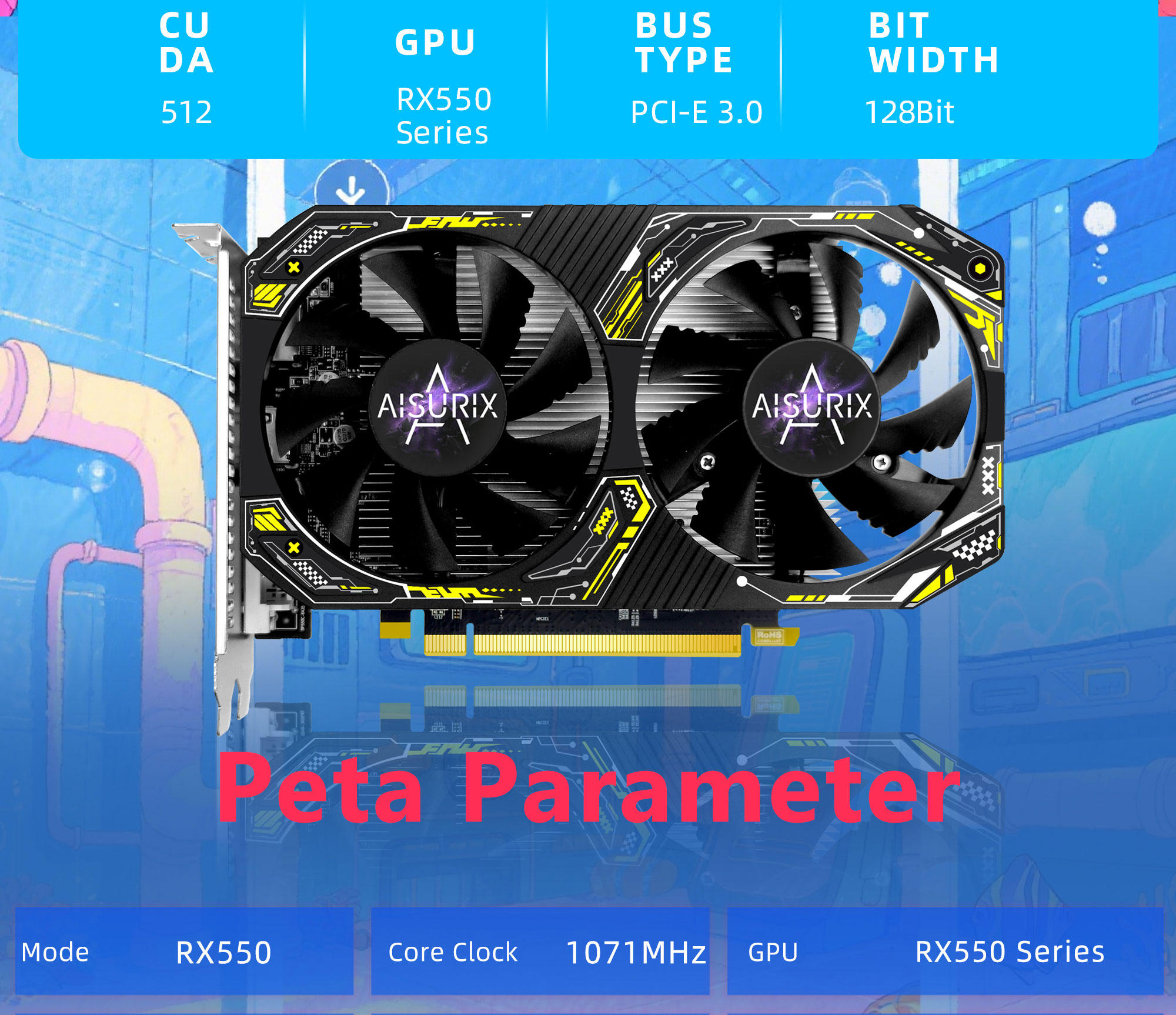 Jual AISURIX AMD RX 550 4GB DDR5 128Bit Graphics Card Dual Fans GPU ...