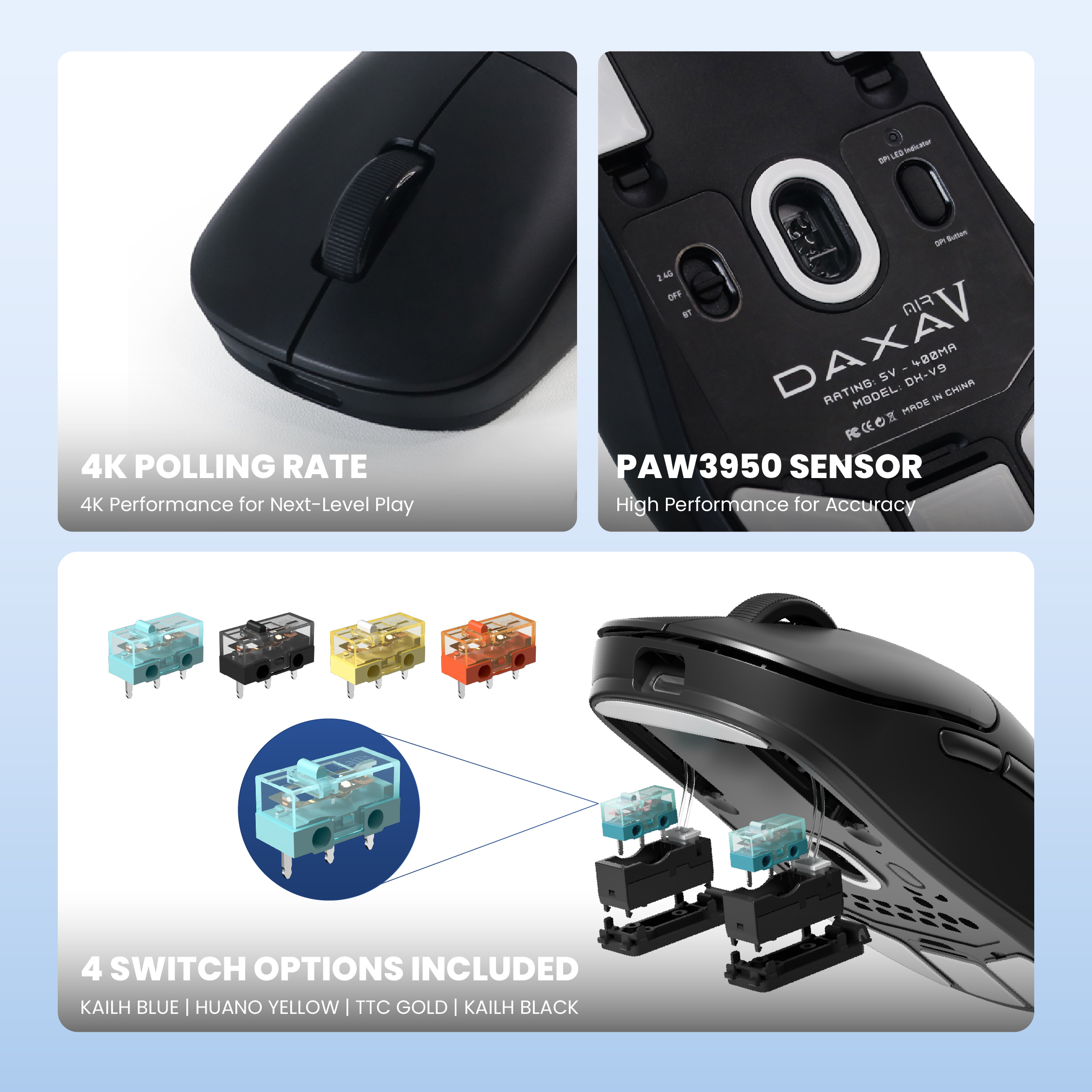 Jual Rexus Mouse Gaming Daxa Air V / DX-V9 Triple Connection PAW3950 ...