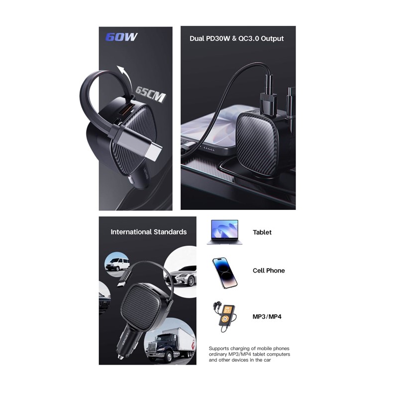 Jual LENYES CA69 30W Car Charger HP Di Mobil Fast Charging Dual Port ...