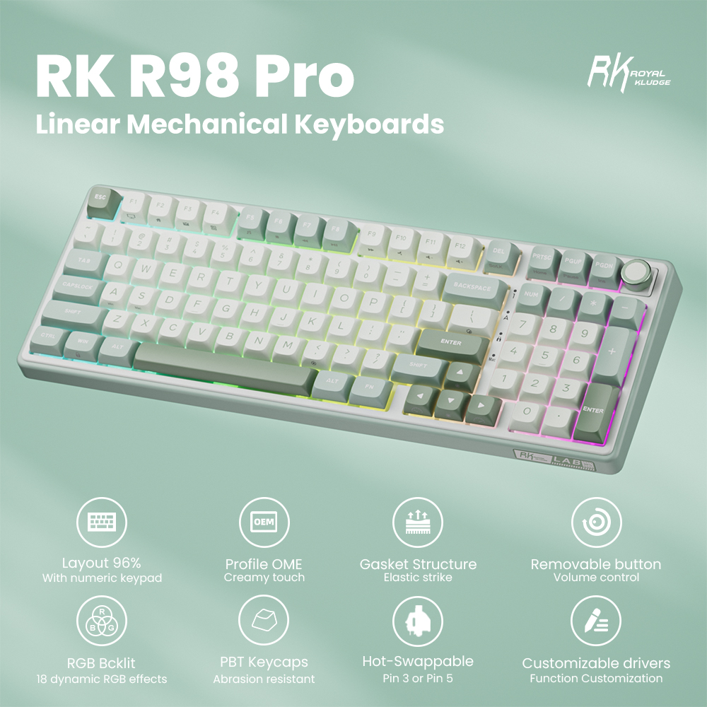Jual Royal Kludge RK R98Pro Sky Cyan 98 Key RGB Wired With Knob ...