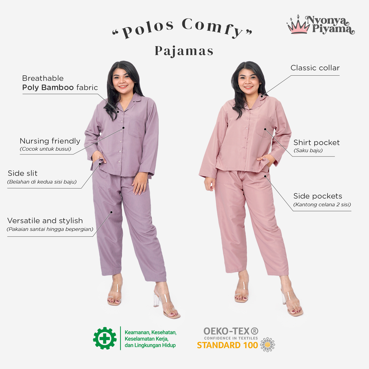 Jual [BEST SELLER] Nyonya Piyama Comfy Pajamas Poly Bamboo Set Lengan ...