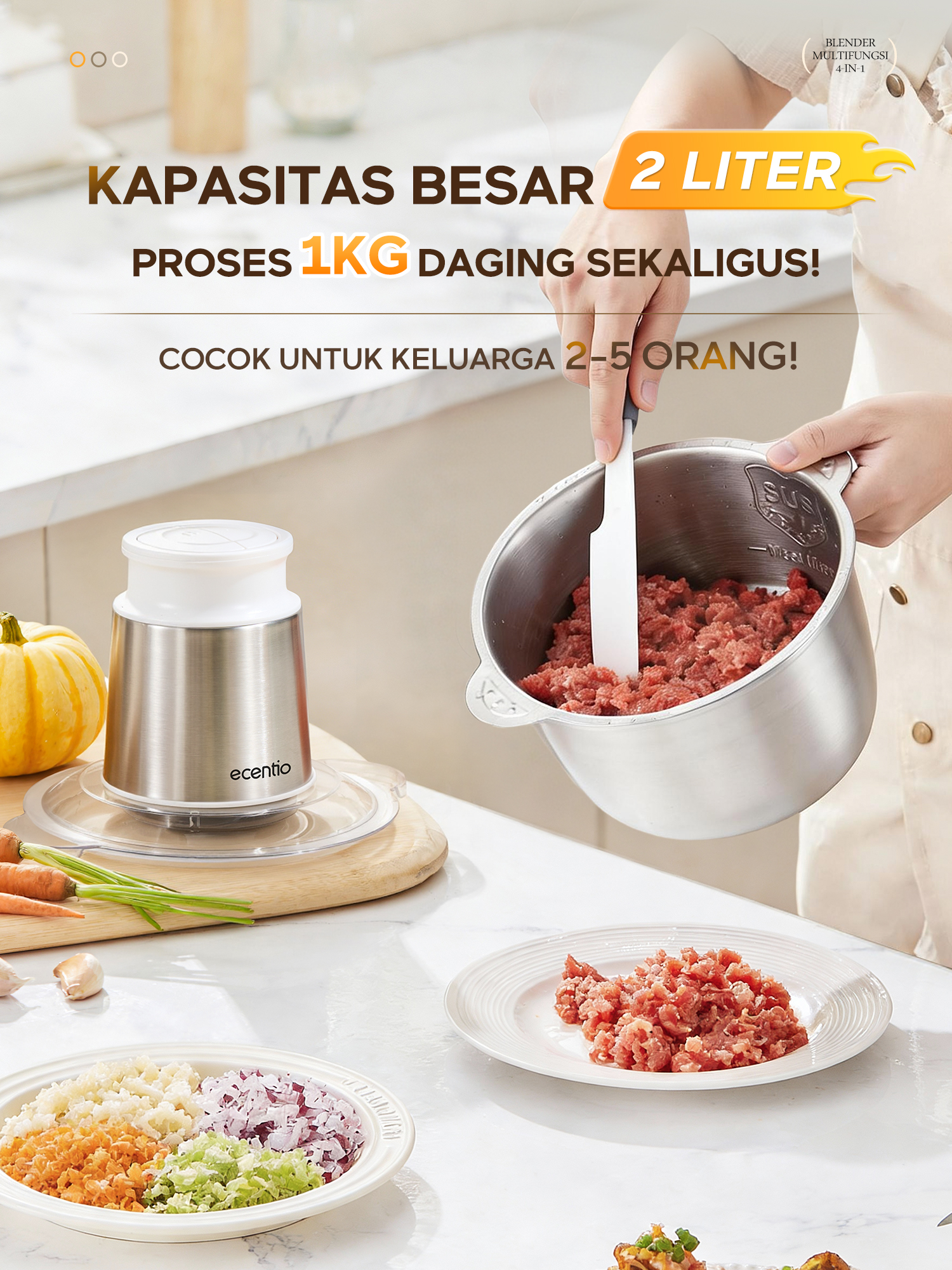 Jual ecentio food chopper stainless coper daging dan bumbu 2L food ...