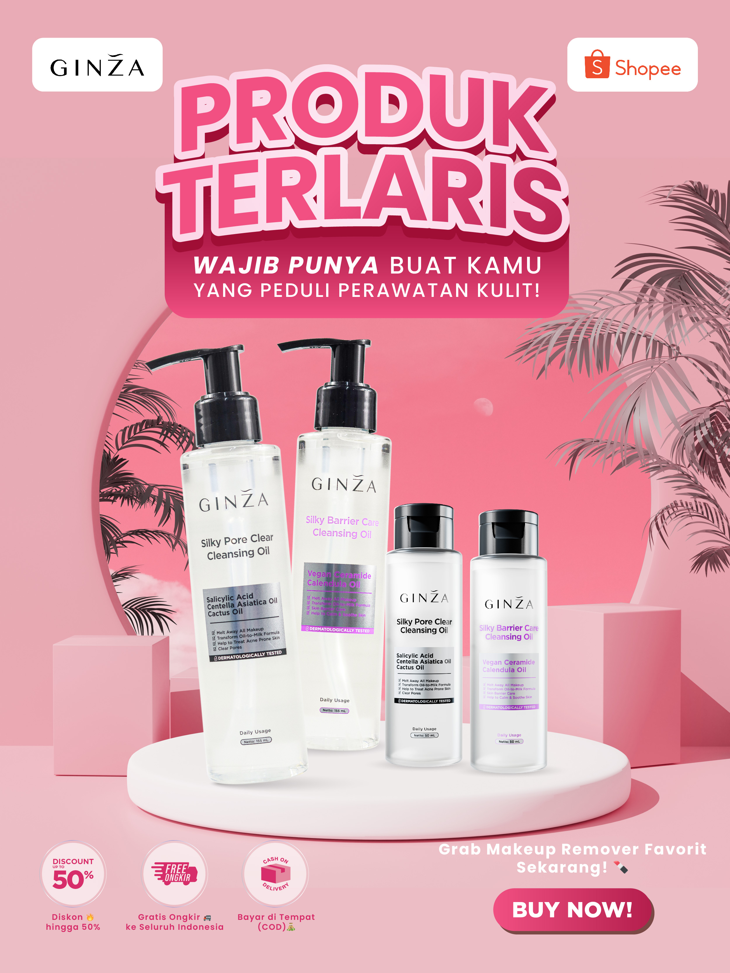 Jual FREE SUNSCREEN 30ML| Ginza Cleansing Oil 155ml | Pembersih Makeup ...