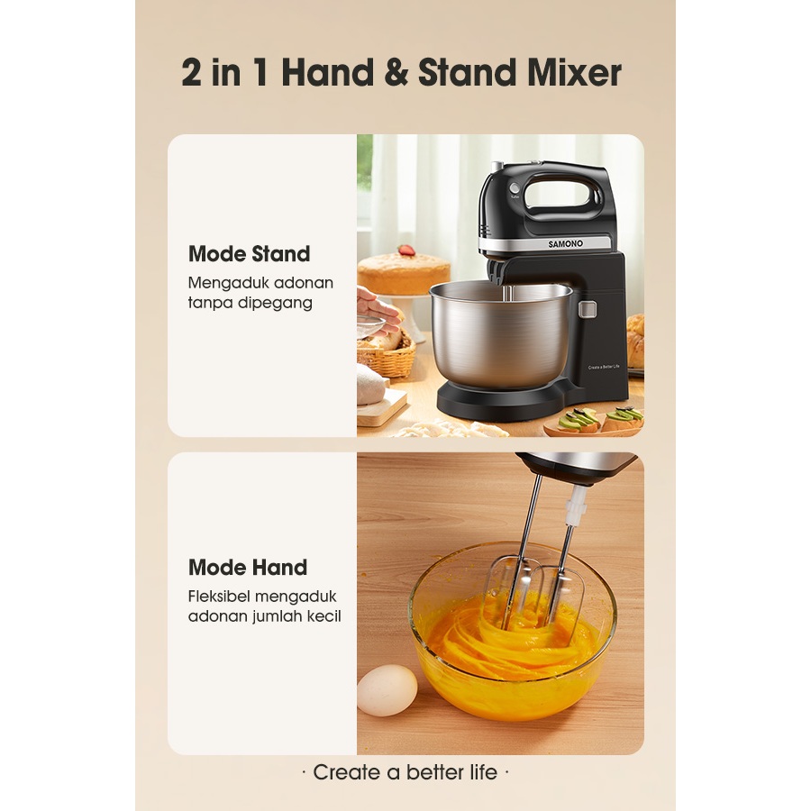 Jual SAMONO Stand Mixer Kue dan Roti 4L Low Watt Hand Mikser Pengaduk ...