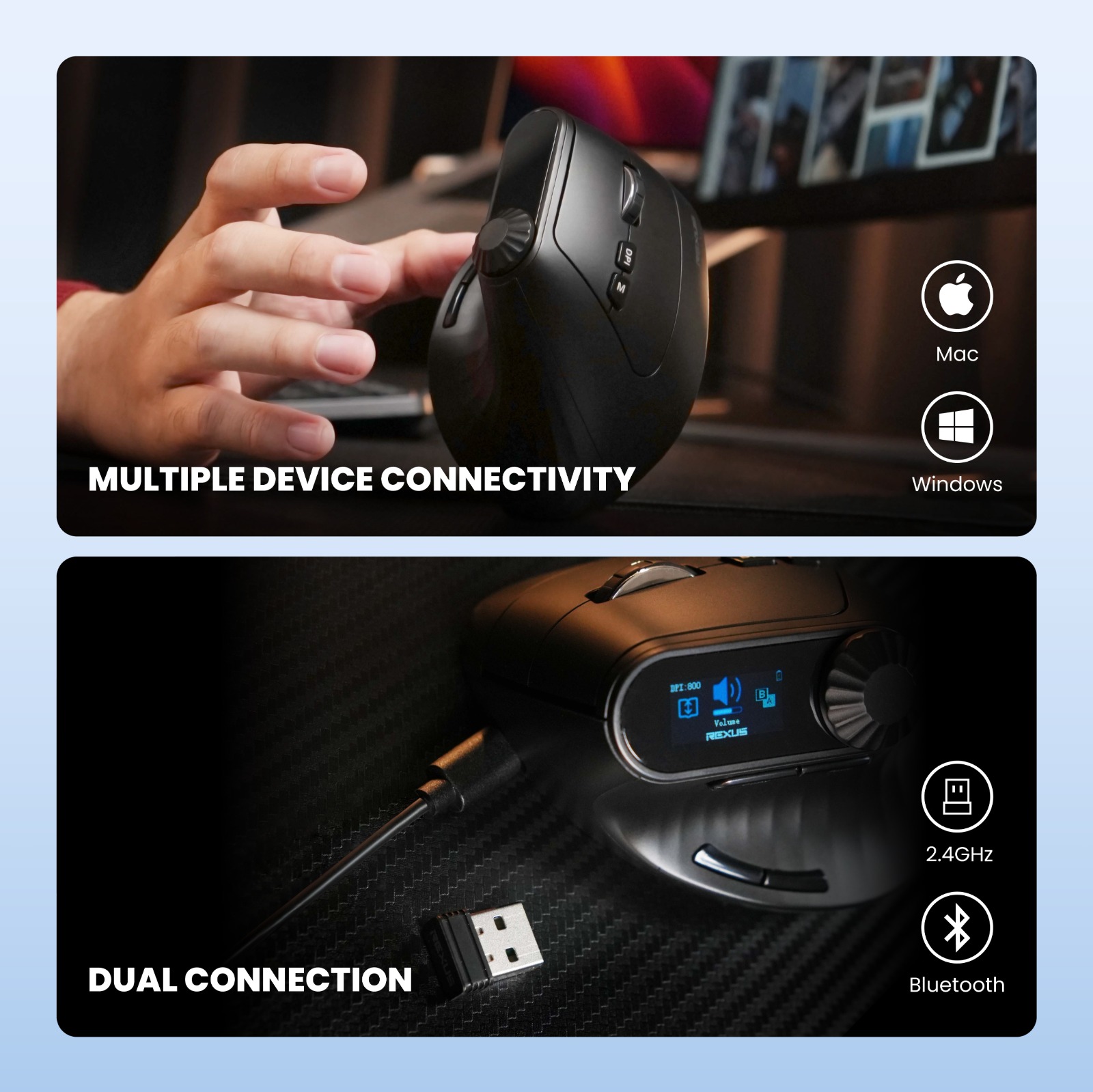 Jual Rexus Clif Pro QV280 Mouse Office Ergonomic Vertical Wireless ...