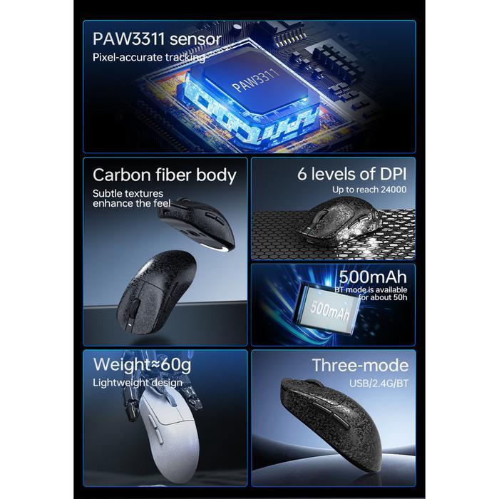 Jual AJAZZ AJ199 / AJ-199 Carbon Fiber Tri-Mode Wireless Gaming Mouse ...