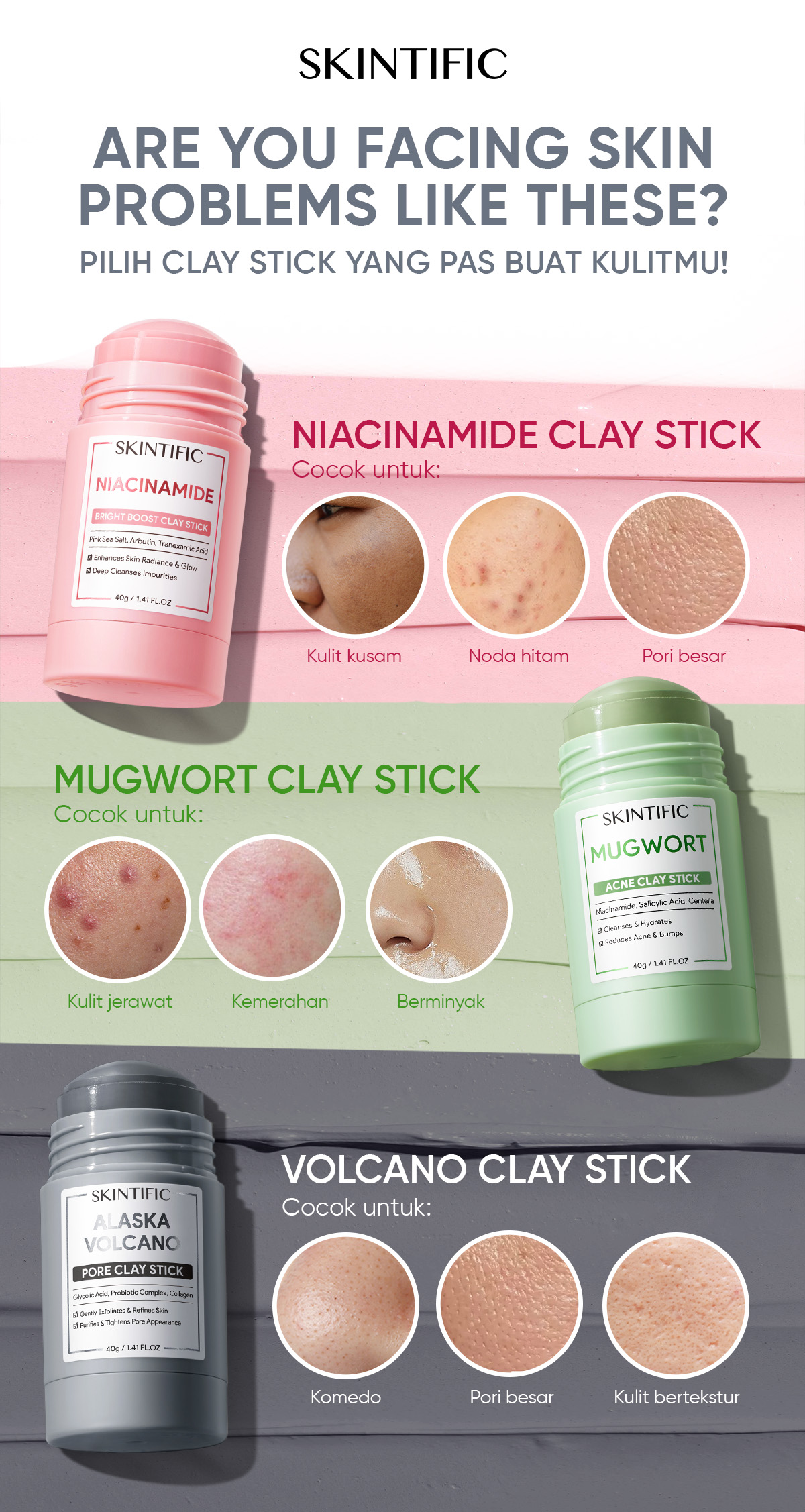 Jual SKINTIFIC Clay Mask Stick Series &Face Mask/MaskerJerawat& Masker ...