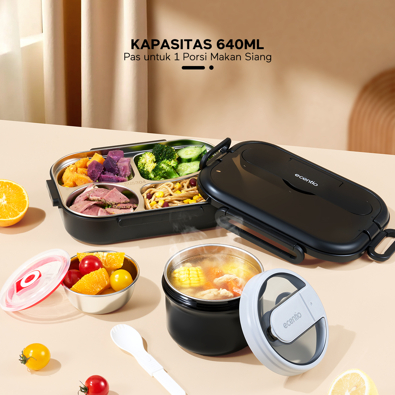 Jual ecentio Soup pot 304 stainless steel Hitam 640ml Mangkuk serbaguna ...