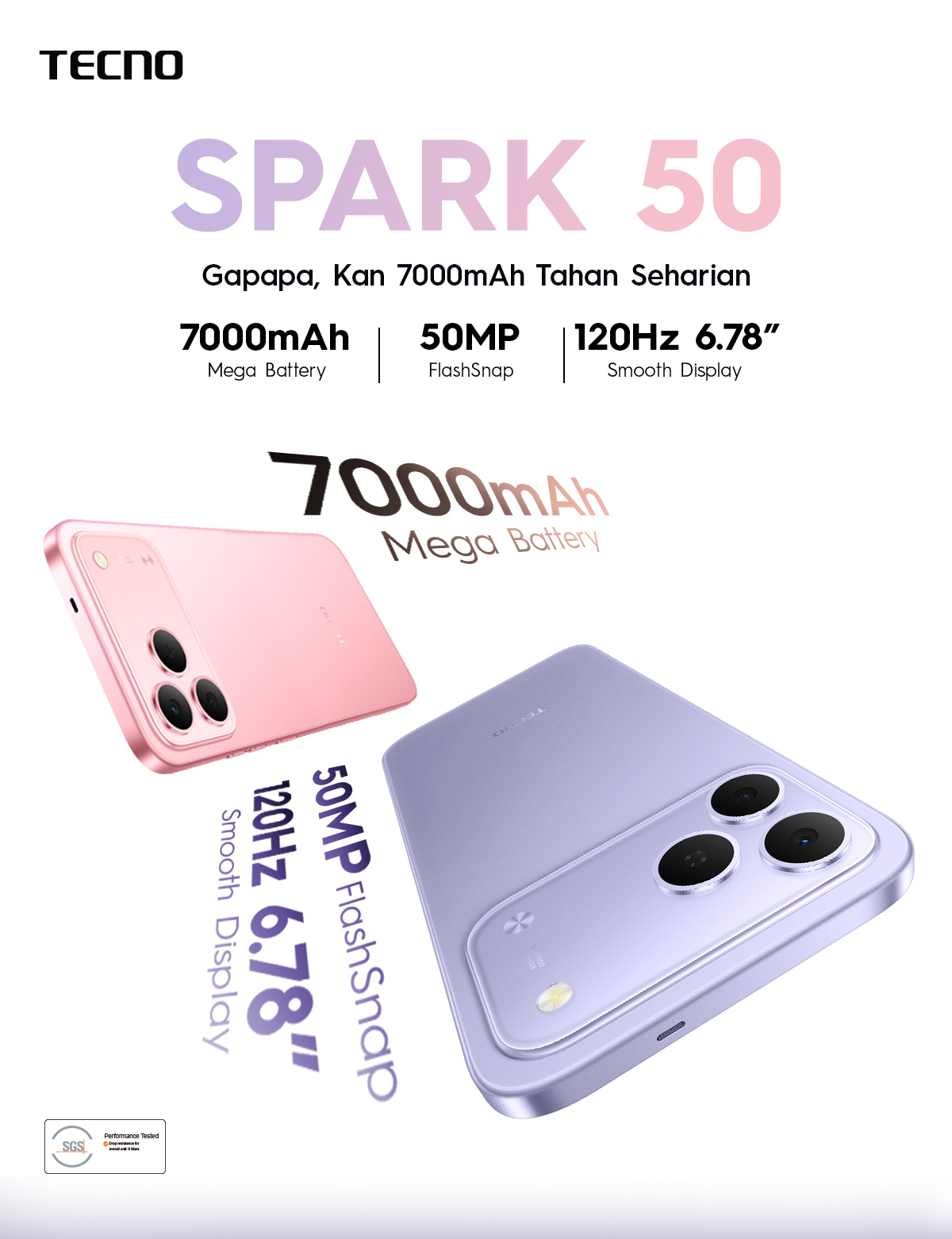 Jual TECNO SPARK 50 - 4+8GB*/128GB, 7000mAh Mega Battery, 50MP AI ...