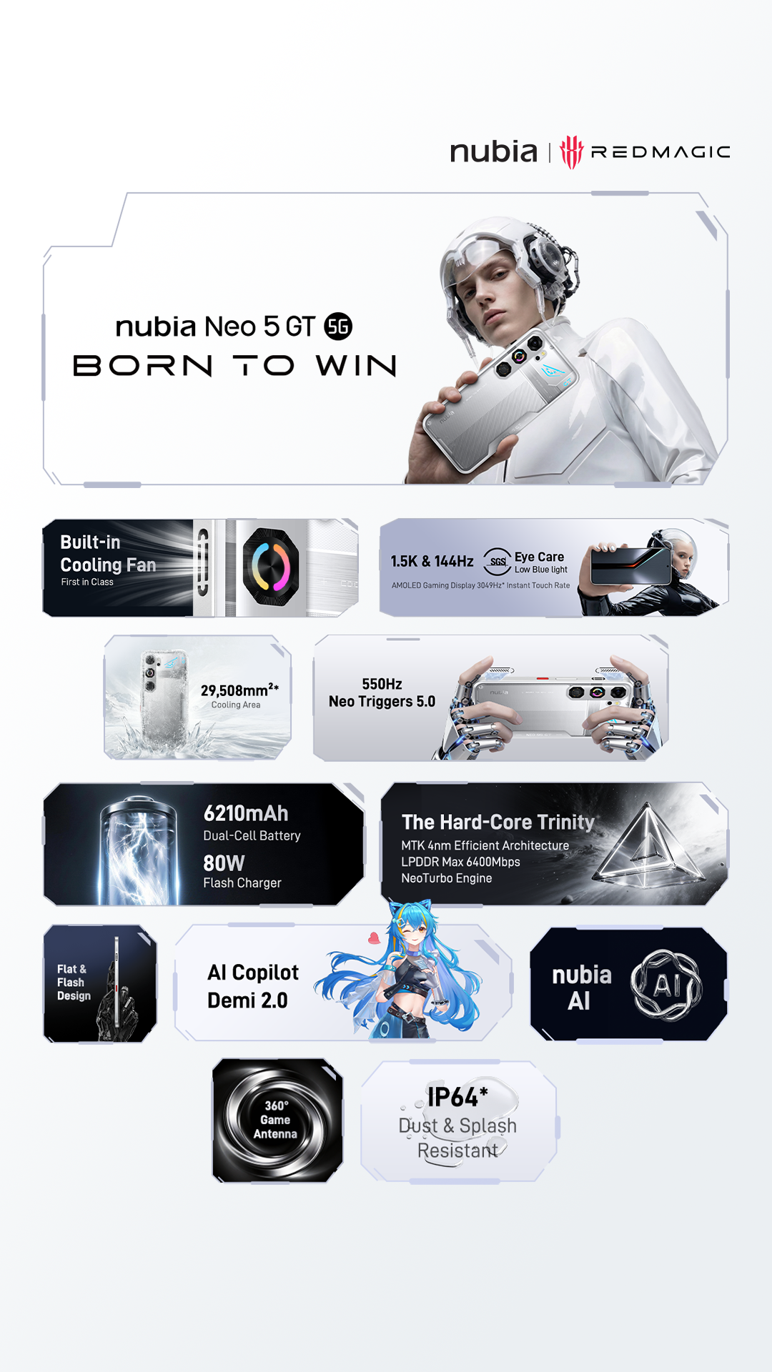 Jual nubia Handphone Gaming Neo 5 GT 5G (8/256GB) (12/256GB) Baterai ...