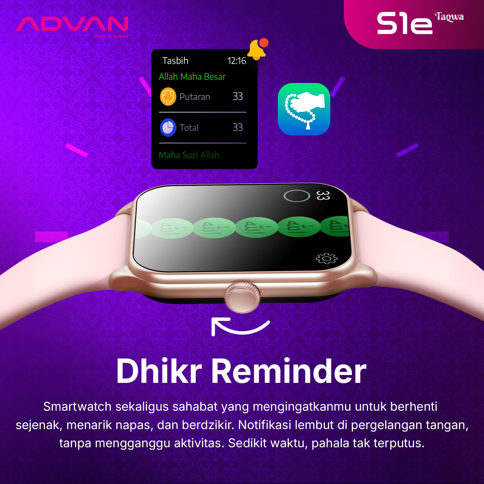 Jual [NEW LAUNCH] ADVAN Smartwatch S1e Taqwa | Pengingat Solat dan Arah ...