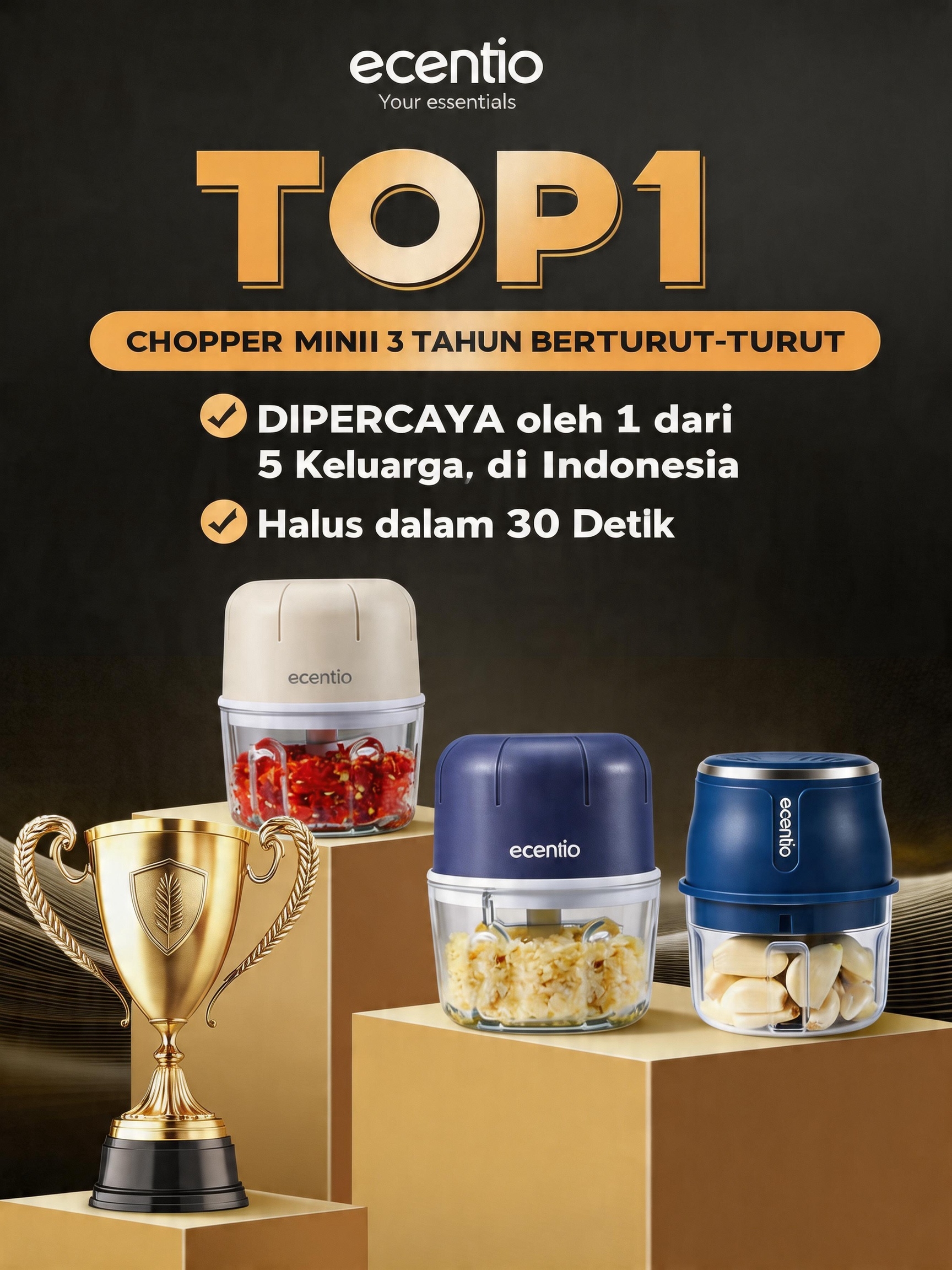 Jual ecentio mini blender bumbu dapur 250ml Kaca coper daging dan bumbu ...