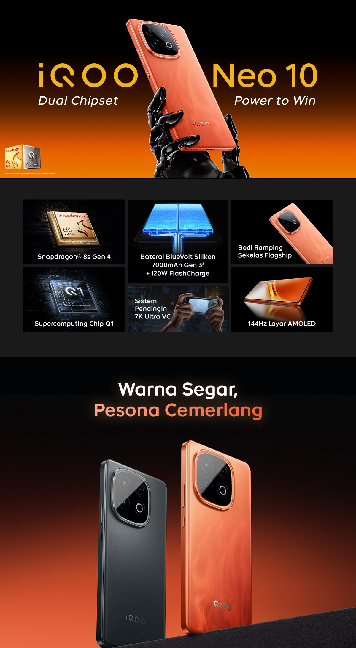 Jual iQOO Neo 10, 1st Snapdragon 8s Gen 4 + Q1 (Dual Chipset), 7K VC ...