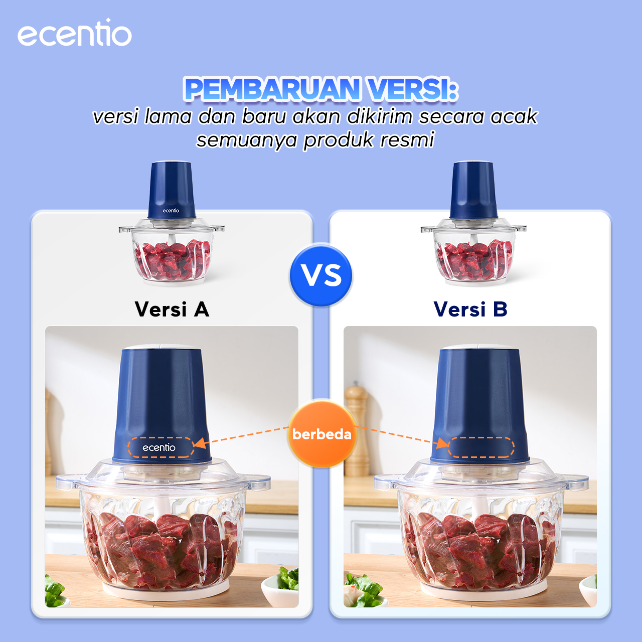 Jual ecentio food chopper stainless coper daging dan bumbu 2L food ...
