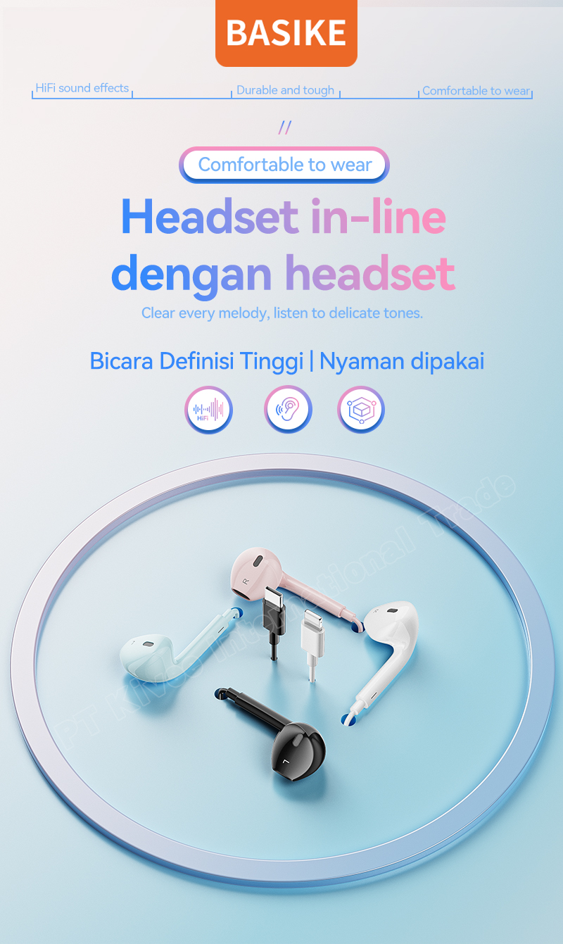 Jual BASIKE Headset Kabel Lightning Jack Earphone Bluetooth Pop Up ...