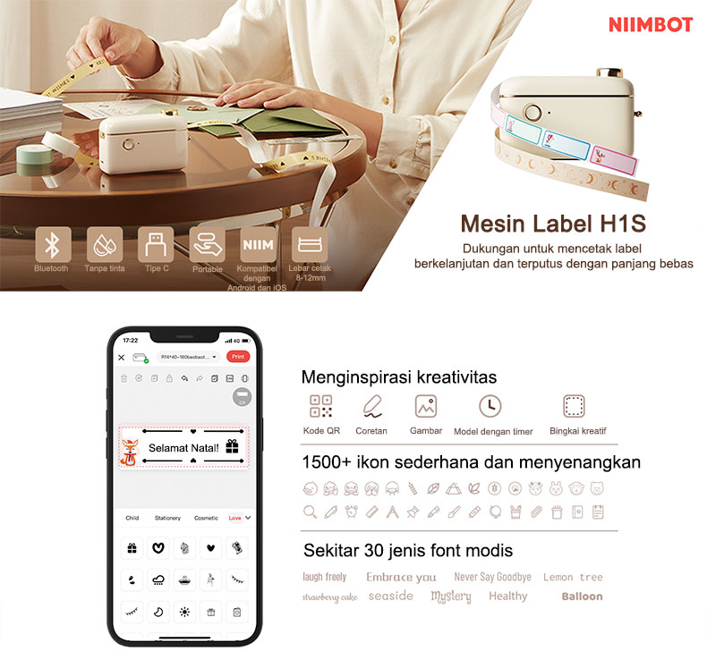 Jual NIIMBOT H1S Printer Label Bluetooth Portabel, Printer Label Mini ...