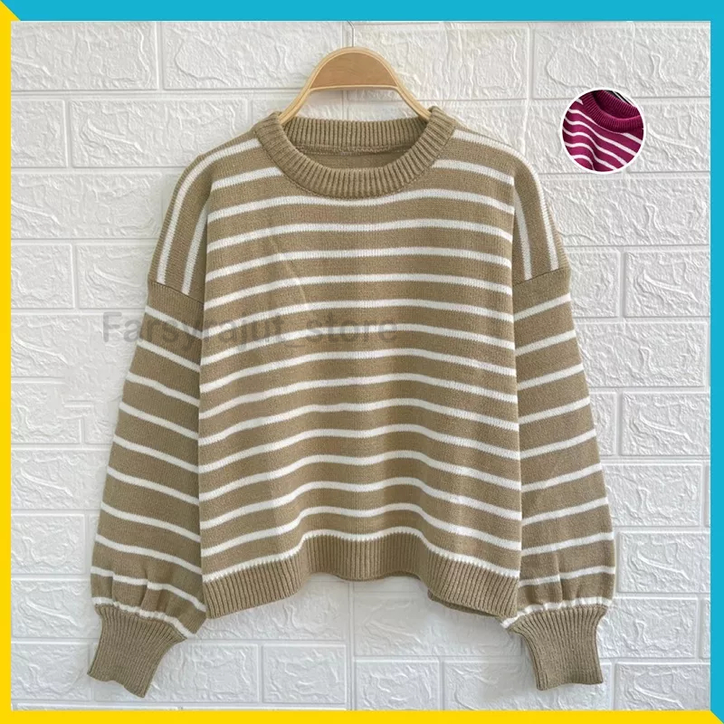 Jual TITI STRIP SWEATER RAJUT KERAH BULAT TEBAL | SWEATER RAJUT DEWASA PRIA DAN WANITA MOTIF ...
