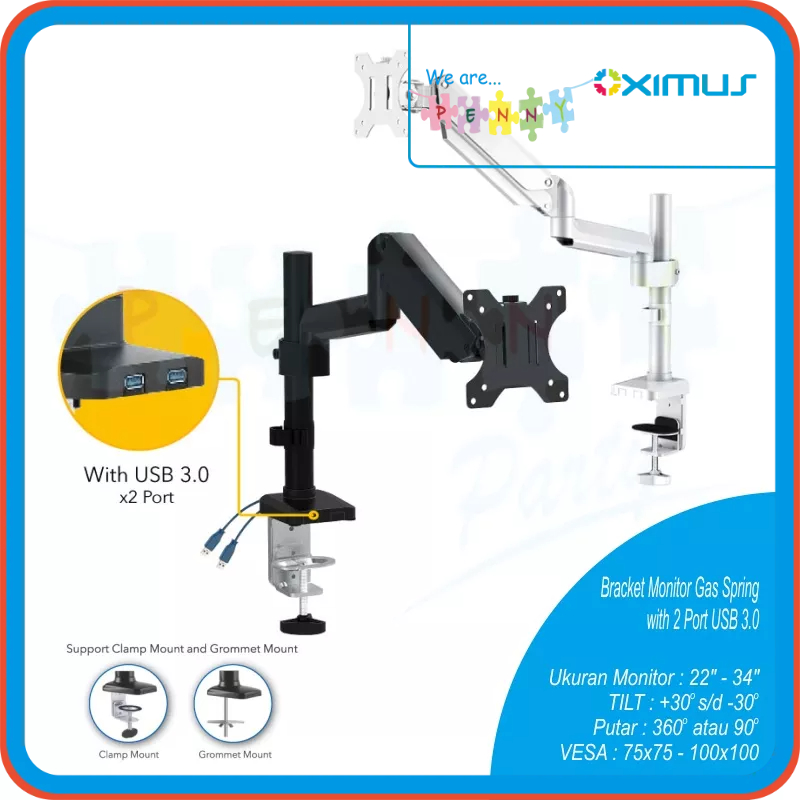 Jual Bracket Meja with 2 Port USB 3.0 Single Arm Gas Spring Desk Mount ...