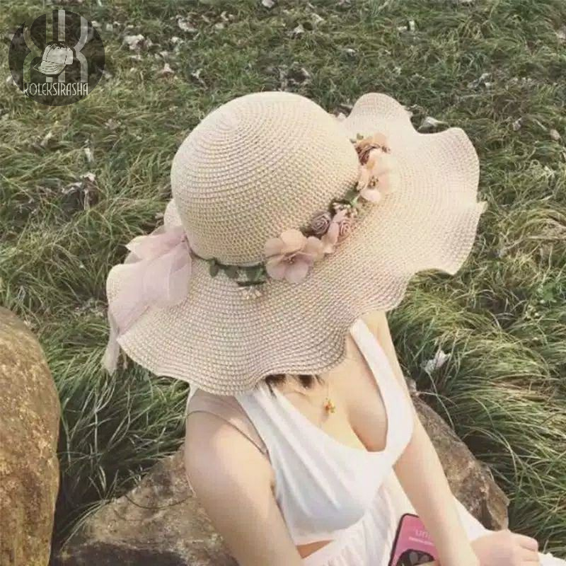 Jual Topi Pantai Gelombang Import Pita Bunga Tali Kecil Topi Fashion Wanita | Shopee Indonesia