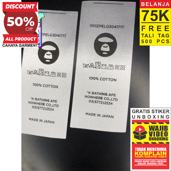 Jual BAPE CARE LABEL WASHING TAG PREMIUM CO 1X DI KIRIM 600PCS | Shopee ...