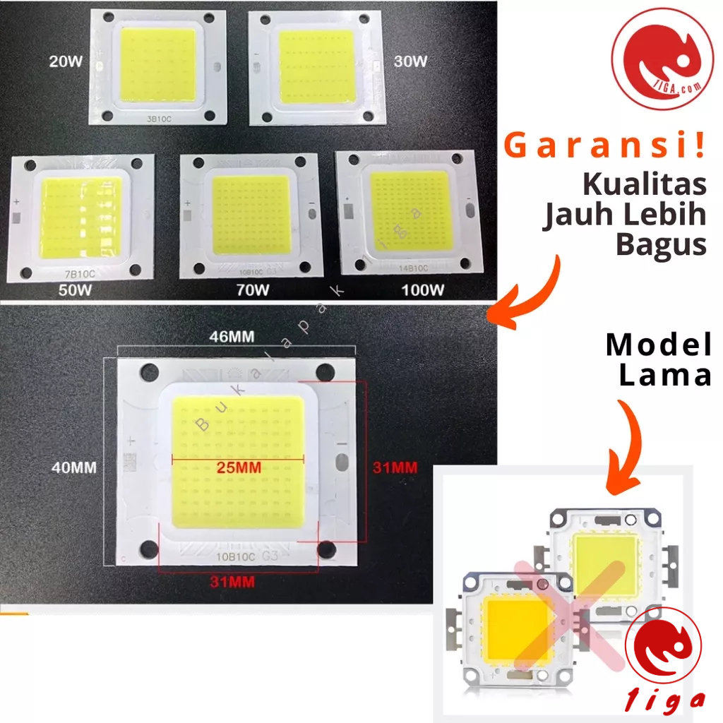 Jual Mata Lampu LED COB 20W 30W 50W 70W 100W Untuk Lampu Sorot PJU ...