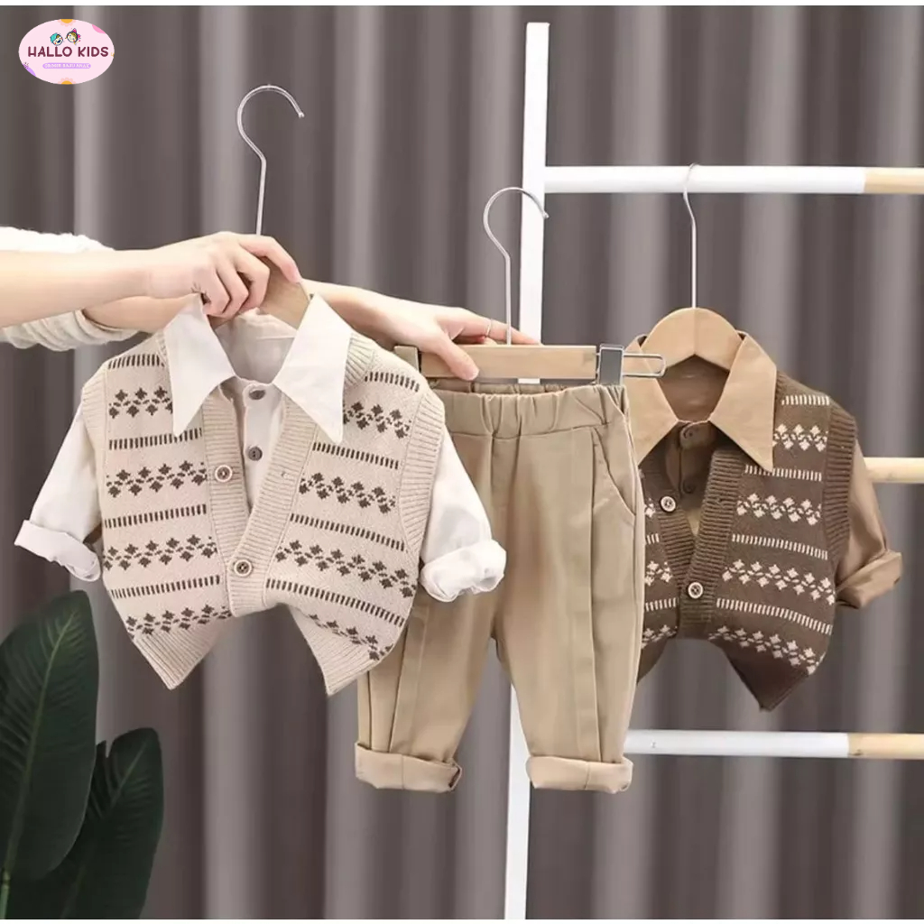 Jual hallokids-setelan kemeja rajut 1-5 tahun setelan anak laki laki ...