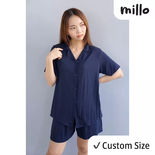 Jual Setelan Baju Tidur Piyama Wanita RAYON PREMIUM Polos Navy | Shopee ...