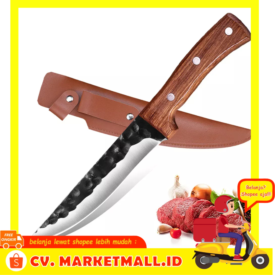 Jual Market Mall - Pisau Dapur Daging Pemotong Tulang Ikan Fillet Dengan Gagang Kayu Dan Sarung ...