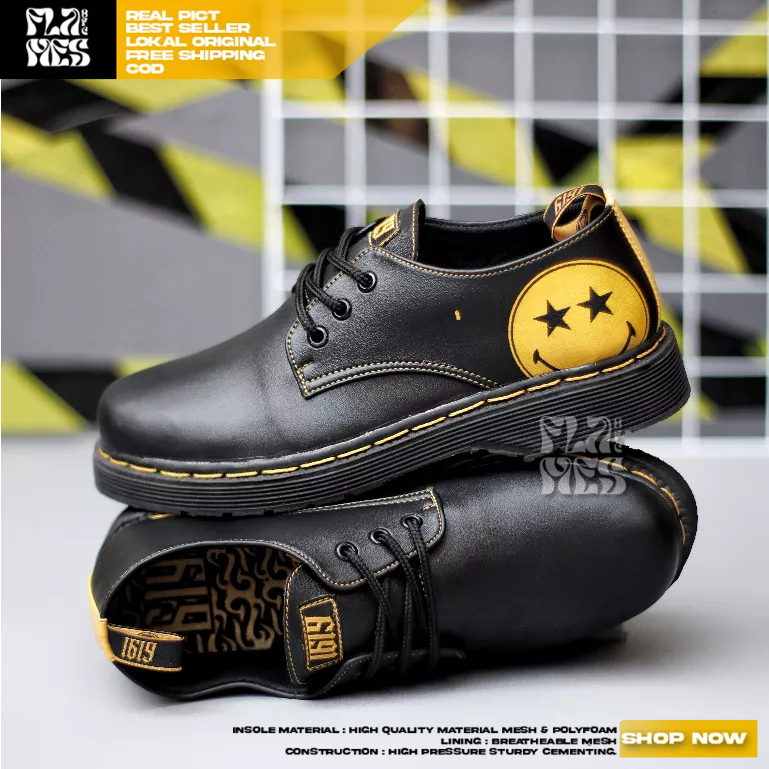 Jual FLAMES Sepatu Formal Pantofel Docmart Low boot Kerja Hitam Pria ...