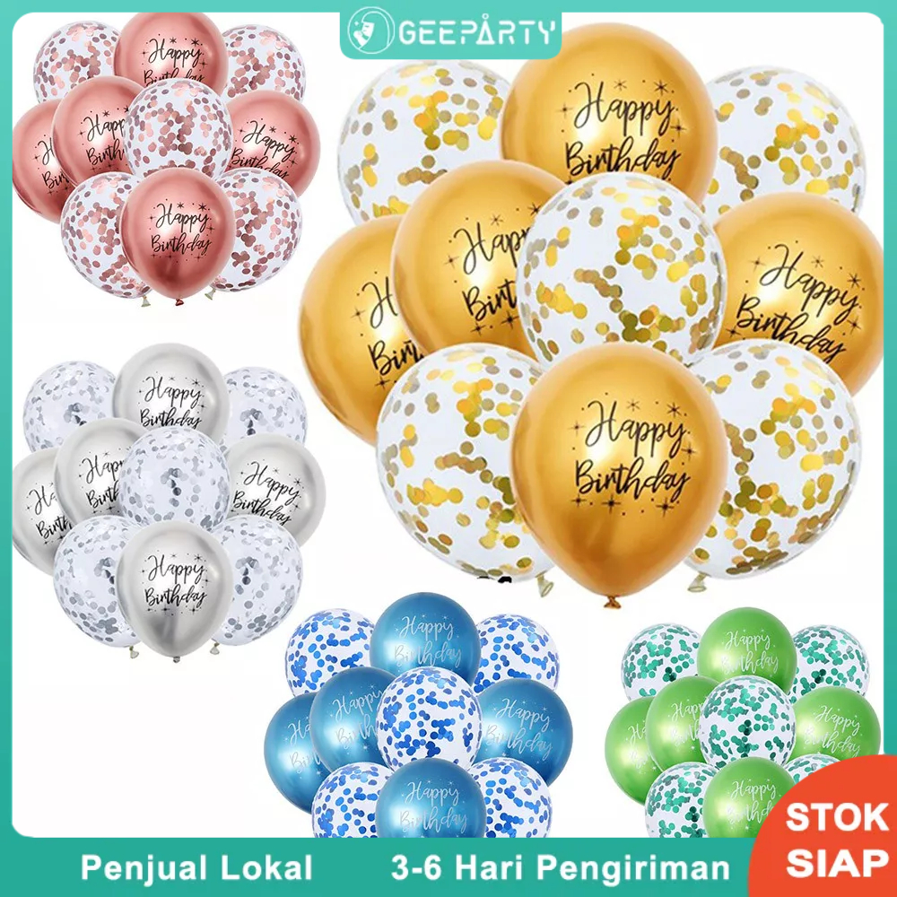 Jual 10 pcs 12 inci Balon Confetti Emas Perak Biru Metalik untuk ...