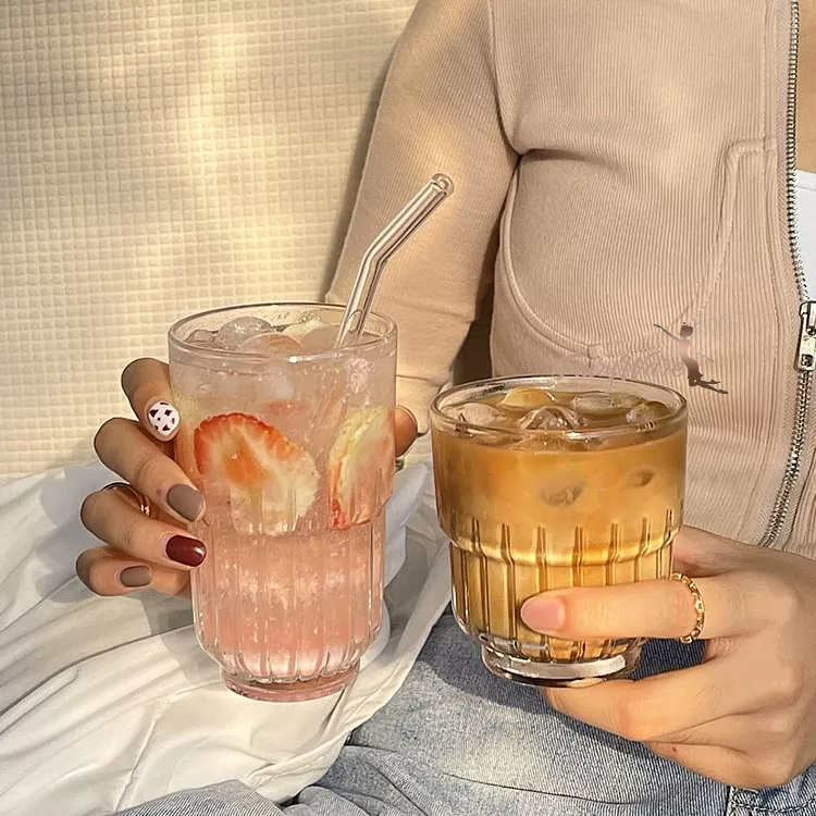 Jual Aesthetic Striped Glass Coffee Gelas Kaca Kopi Chip Jus juice milk ...