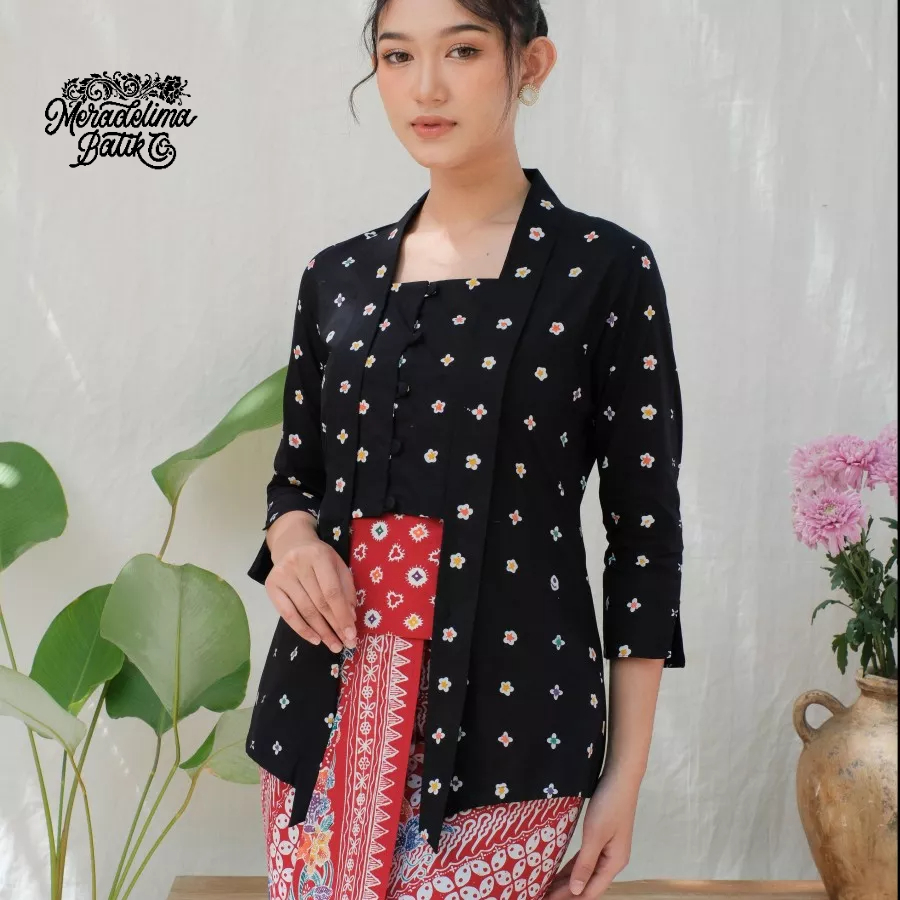 Jual Kebaya Kutubaru Etnik Jasmine Lengan 7/8 Meradelima Katun Hitam ...