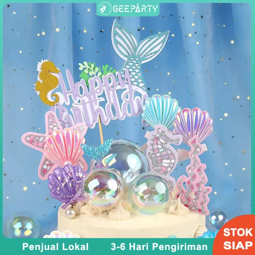 Jual Tema Putri Duyung Selamat Ulang Tahun Puncak Kue Topper Dekorasi ...