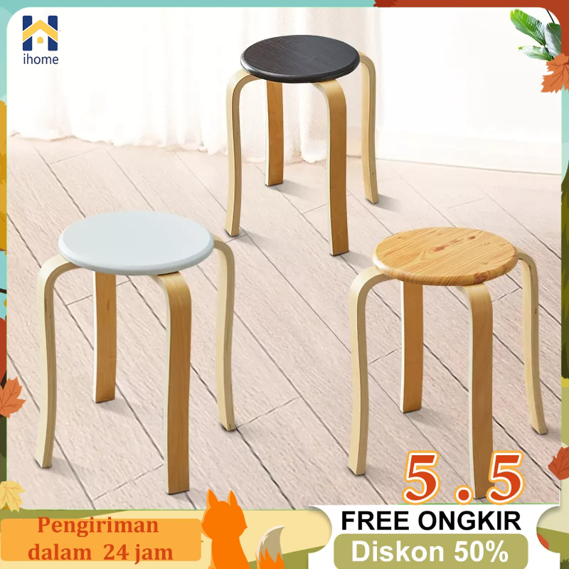 Jual IH Bangku Bakso Kayu Kursi Cafe Bulat Kursi Makan Minimalis Kursi ...